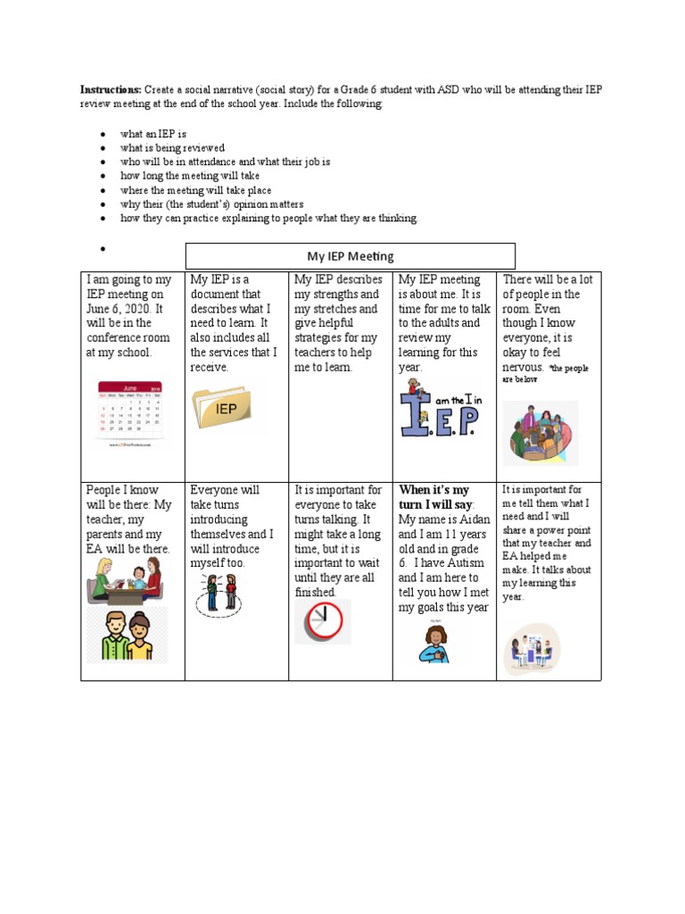 Instructions: Create A Social Narrative (Social Story) For A Grade 6 ...