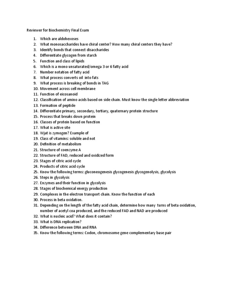 Biochemistry Final Exam Reviewer | PDF
