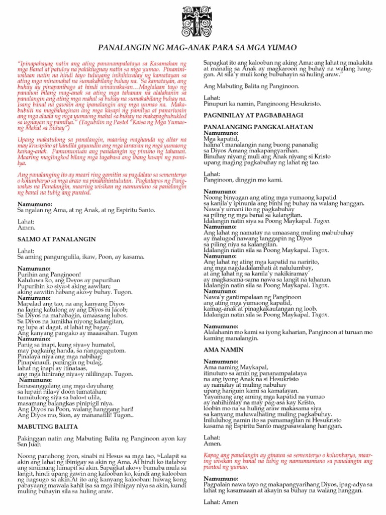 Panalangin NG Mag Anak para Sa Mga Yumao PDF | PDF