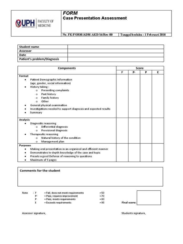 Case Presentation Assessment Form | PDF