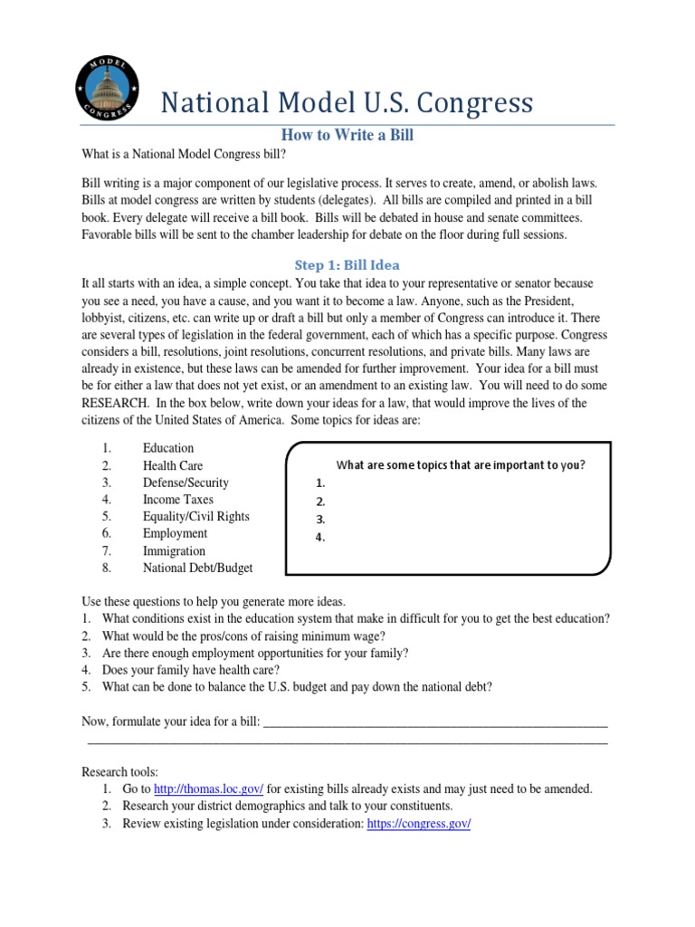 Writing a Bill for Model Congress | PDF | Bill (Law) | United States ...