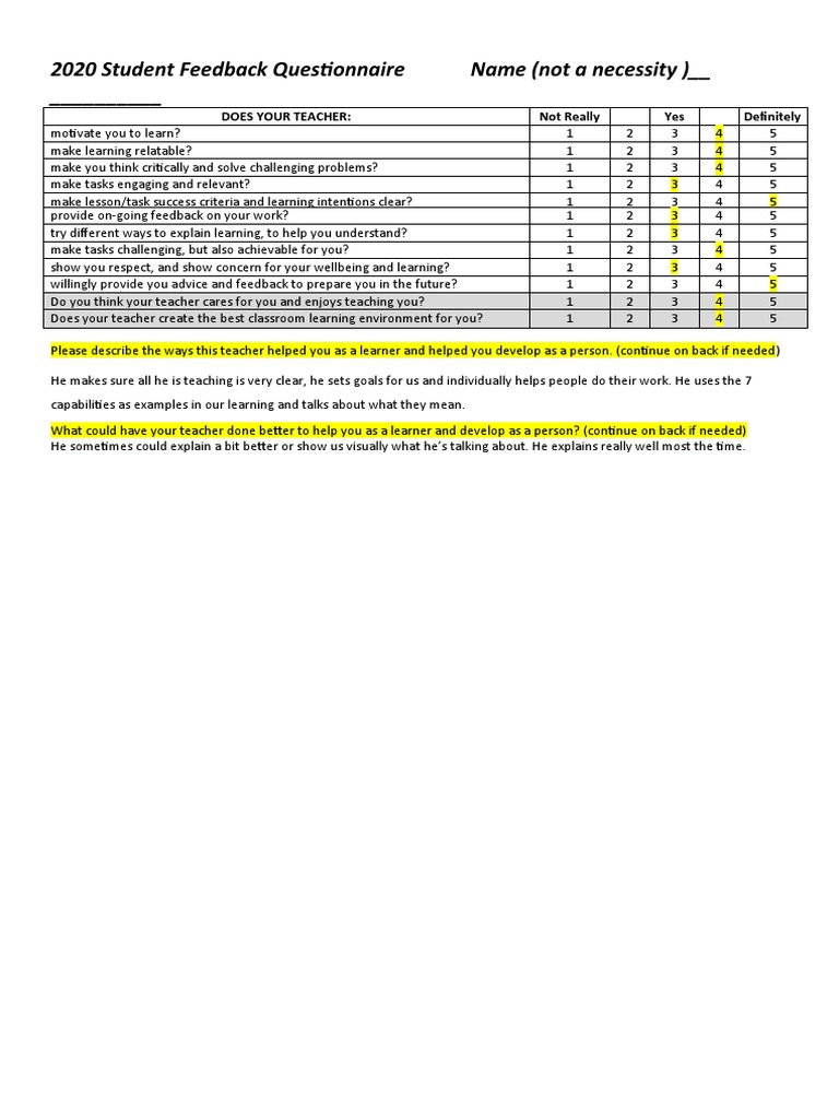 Example - 2019-Student-Feedback-Questionnaire 3 | PDF