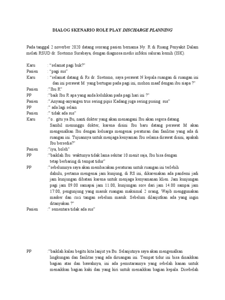 Dialog Skenario Role Play Discharge Planning | PDF