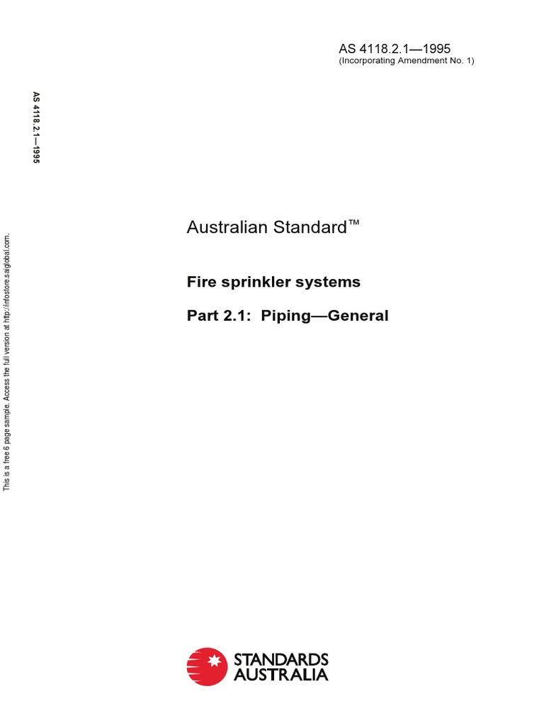 As 4118 2 1 1995 Fire Sprinkler Systems Piping General PDF | Download Free PDF | Fire Sprinkler ...