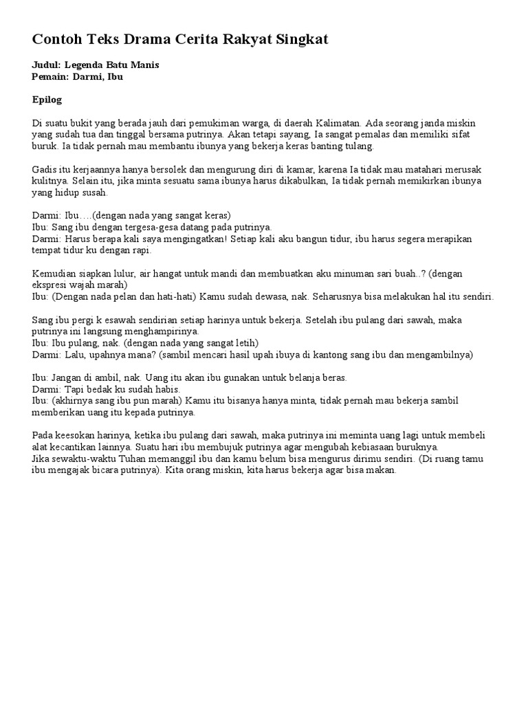 Contoh Teks Drama Cerita Rakyat Singkat | PDF