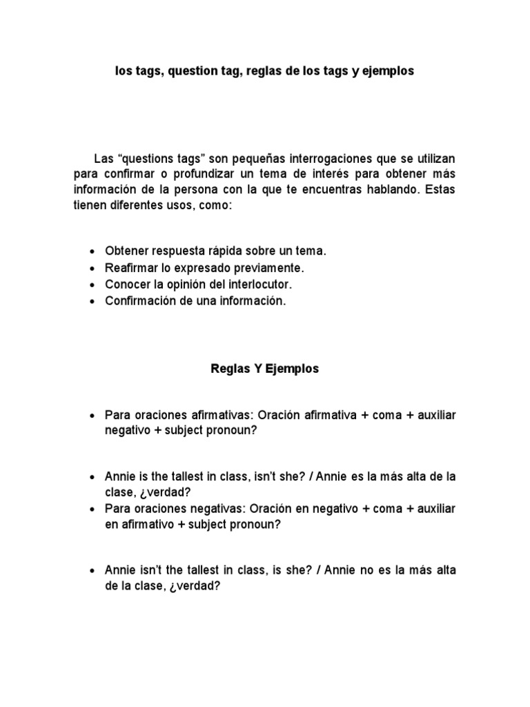 Los Tags Questions | PDF | Experiencia subjetiva | Oración (Lingüística)