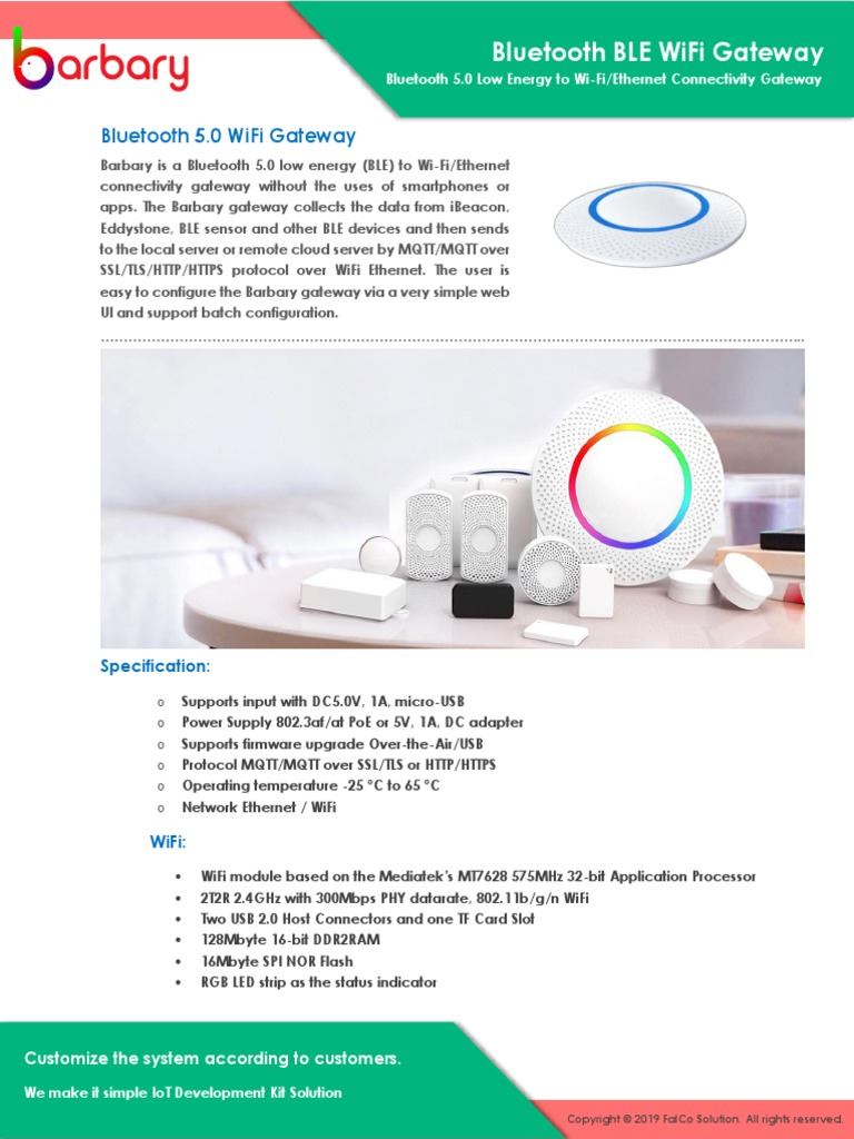 Barbary BLE GW Datasheet | PDF | Wi Fi | Bluetooth