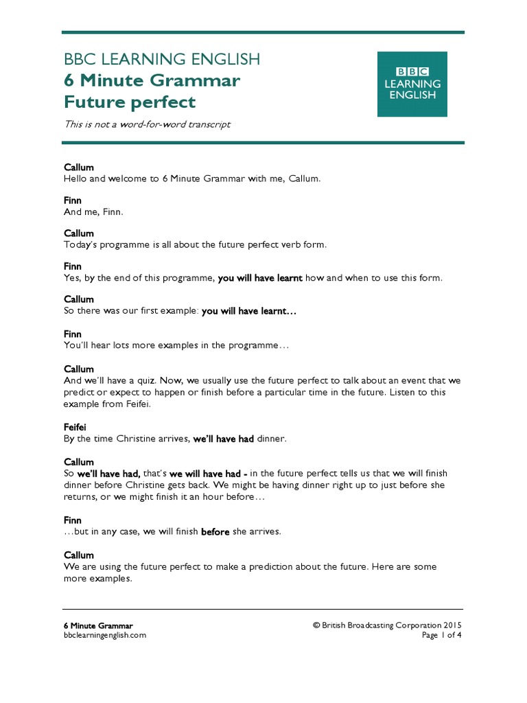 6 Minute Grammar Future Perfect @englishsLIT PDF | PDF | Verb | Grammar
