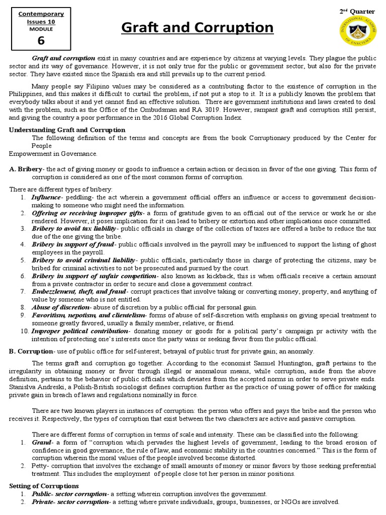 Module 6 - Graft and Corruption | PDF | Corruption | Bribery