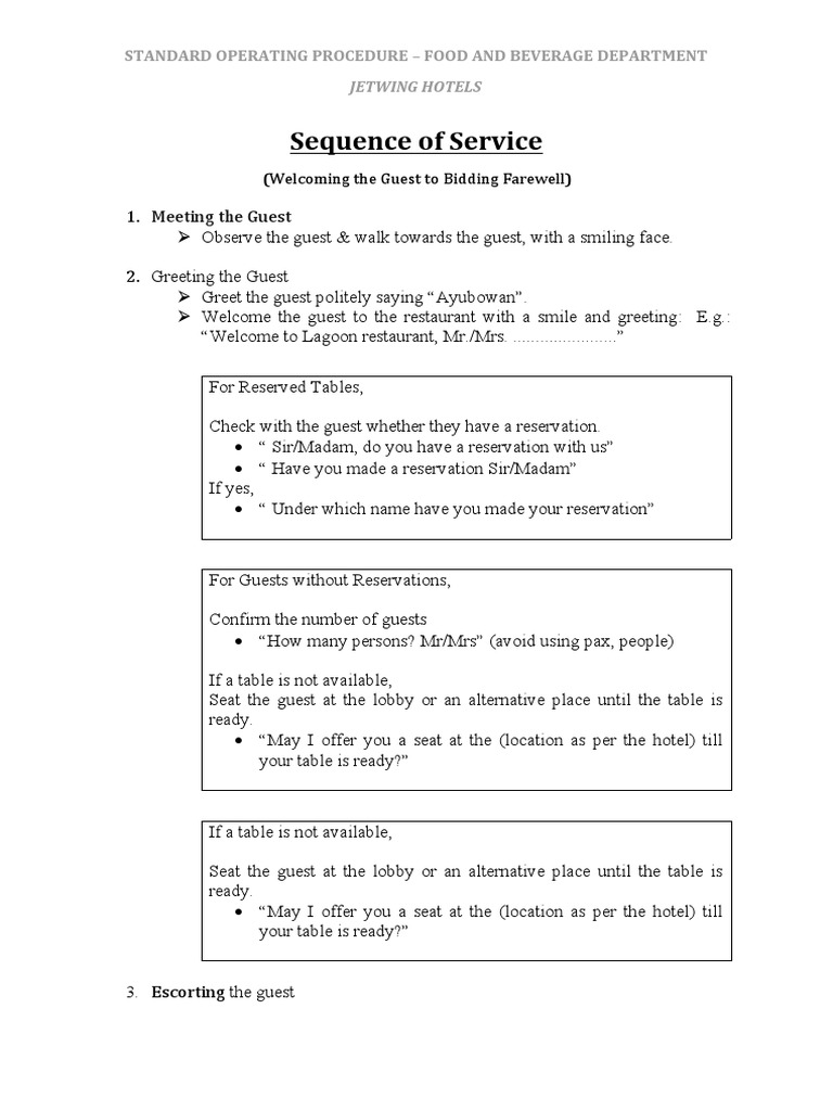Sequence of Service | PDF | Food And Drink | Hotel And Accommodation