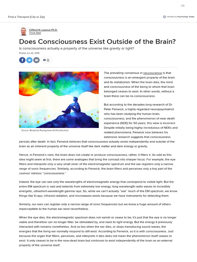 Does Consciousness Exist Outside of The Brain - Psychology Today | PDF ...