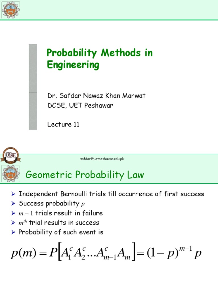 Probability Methods in Engineering: Dr. Safdar Nawaz Khan Marwat DCSE ...