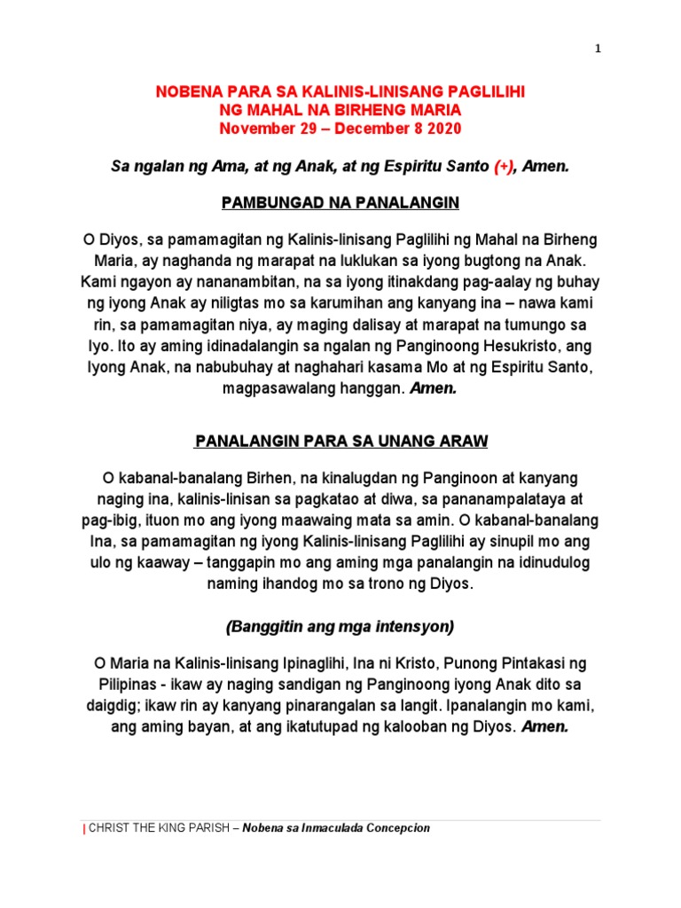 Immaculate Conception Novena - Tagalog | PDF