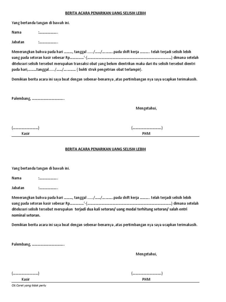 Berita Acara Setoran | PDF