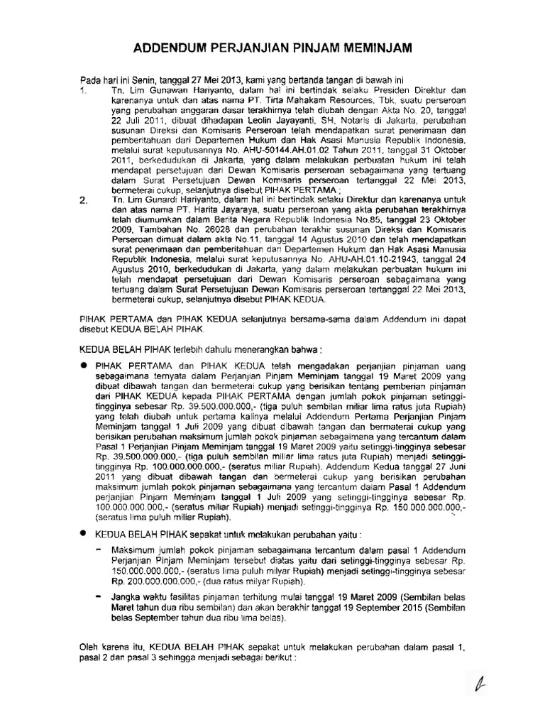 Adendum Pengakuan Hutang | PDF