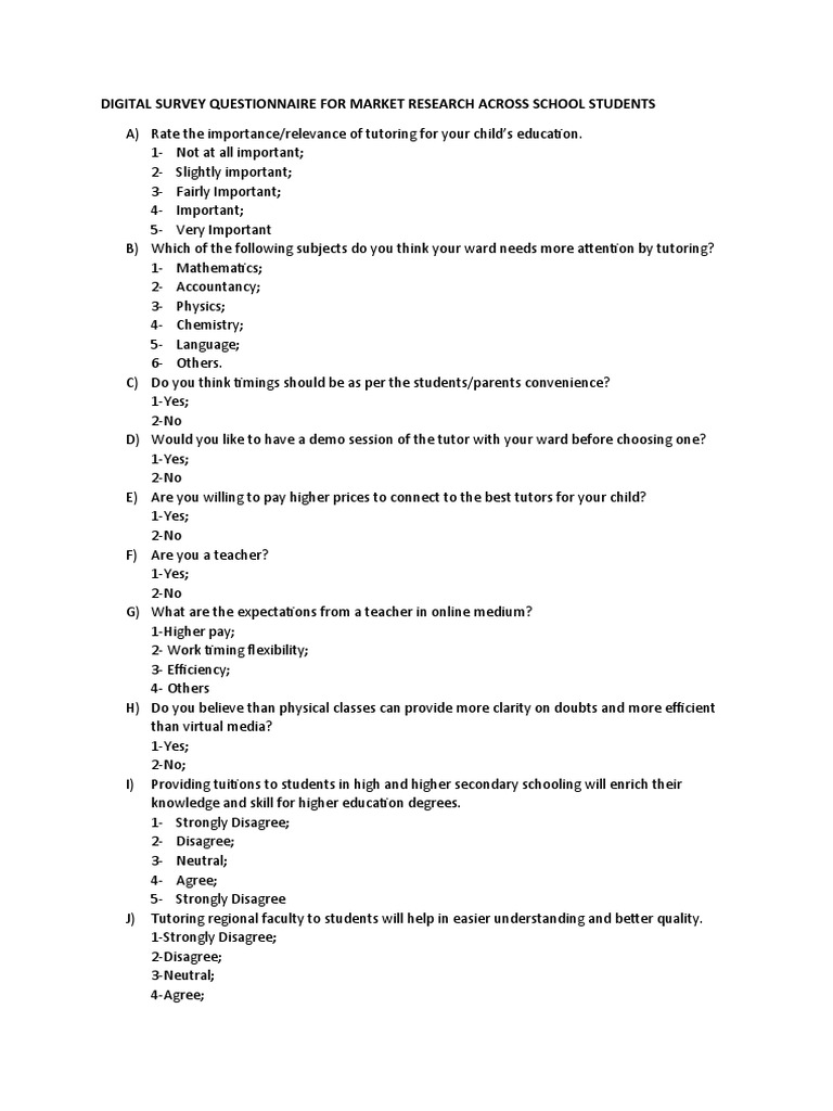 Digital Survey Questionnaire - TWE - Poorvaj.P | PDF