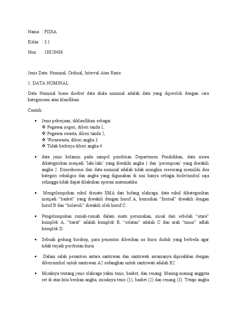 Jenis Data Nominal Ordinal Intervaldan Rasio | PDF