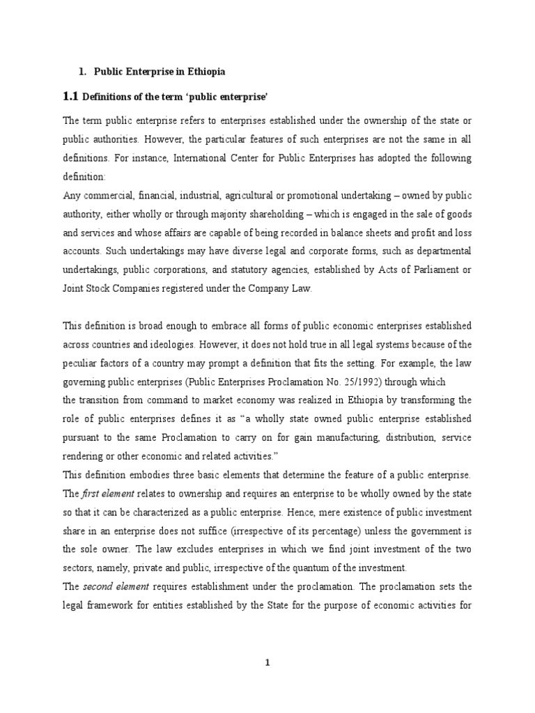 Public Enterprise In Ethiopia Pdf Joint Venture State Owned