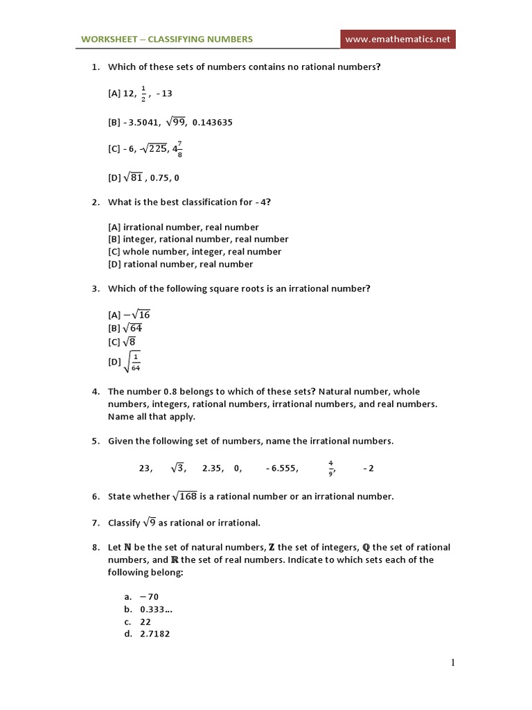 Number Sets-Worksheet 4 (With ANS) | PDF