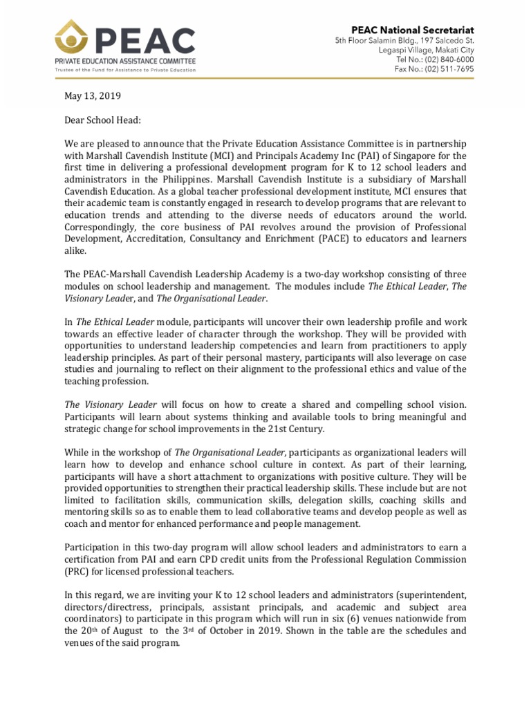 Invite Letter For PEAC-MC Leadership Academy - 06242019 | PDF ...
