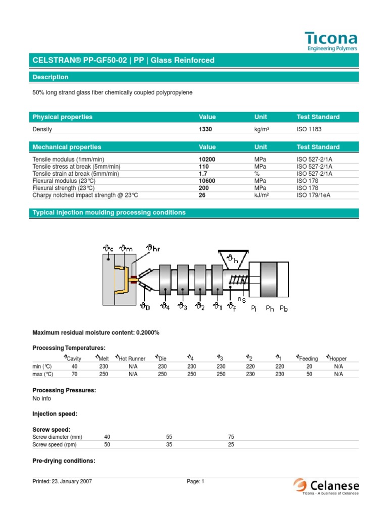 CELSTRAN® PP-GF50-02 - PP - Glass Reinforced: Description | PDF | Strength Of Materials ...
