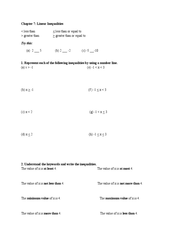 Chapter 7 Linear Inequalities | PDF | Inequality (Mathematics ...