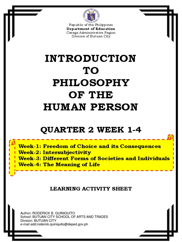 Introduction To Philosophy of The Human Person Las Q2 Week 1-4 | PDF ...