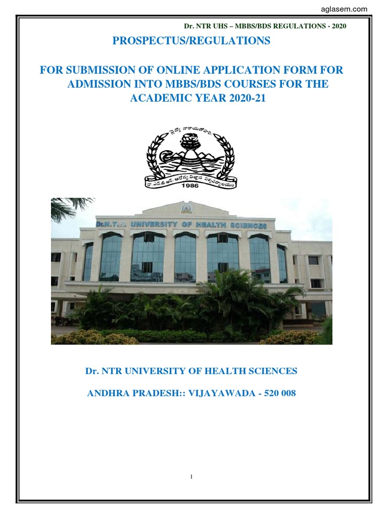 Prospectus/Regulations: Dr. NTR University of Health Sciences Andhra ...
