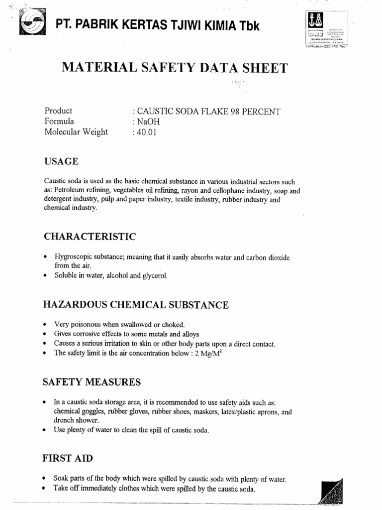 MSDS - NAOH (Soda Api) (Plating) PDF | PDF