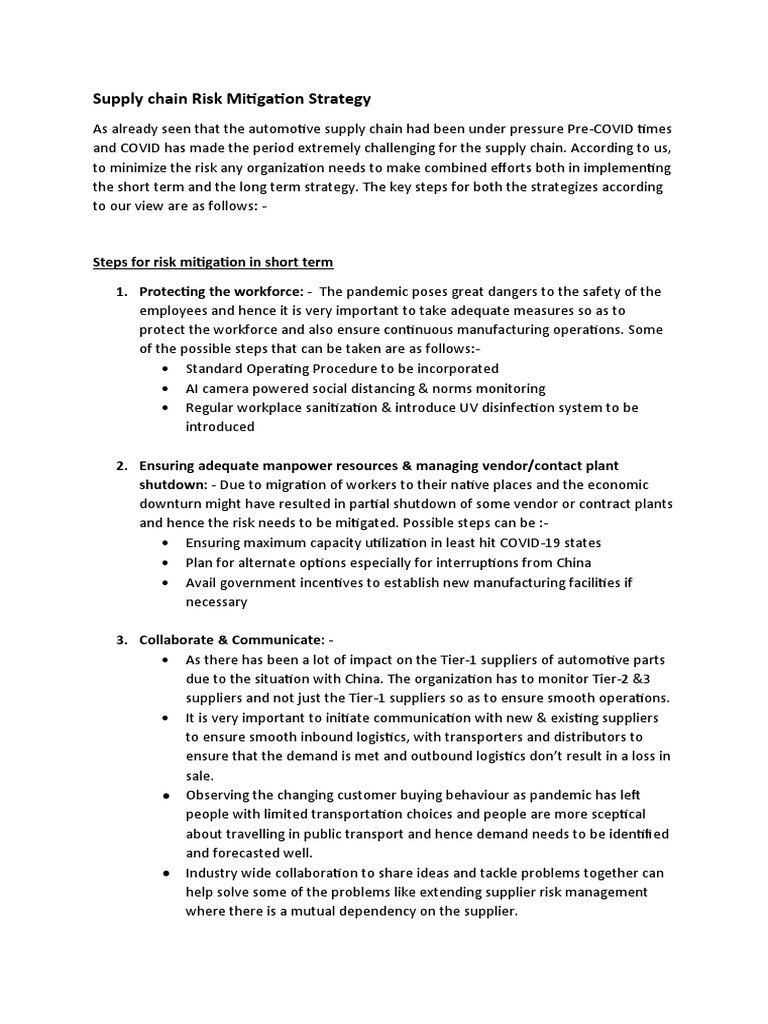 Supply Chain Risk Mitigation Strategy | PDF | Supply Chain | Logistics