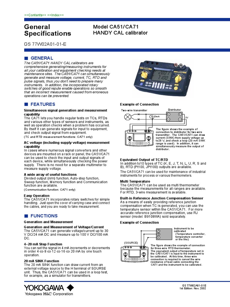 General Specifications: Model CA51/ CA71 HANDY CAL Calibrator | PDF ...