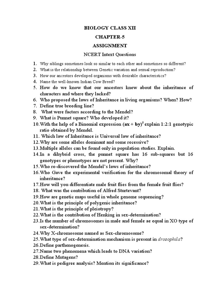 Ch-5 - Principles of Inheritance - ASSIGNMENT | PDF | Allele | Genetics