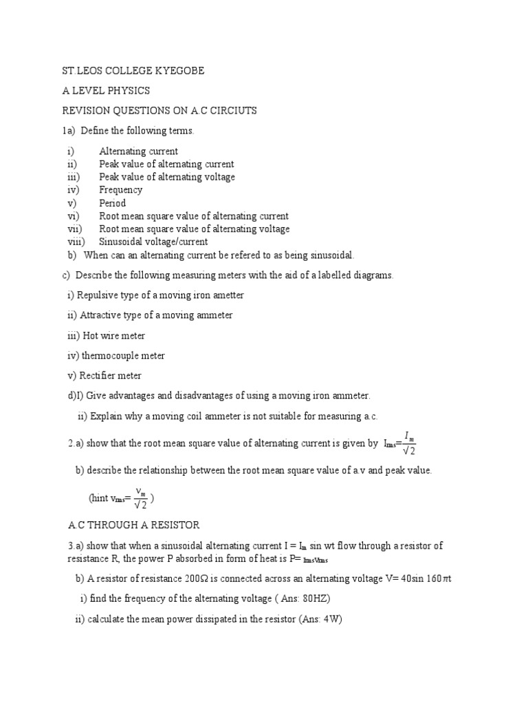 A Level Physics | PDF | Capacitor | Inductor