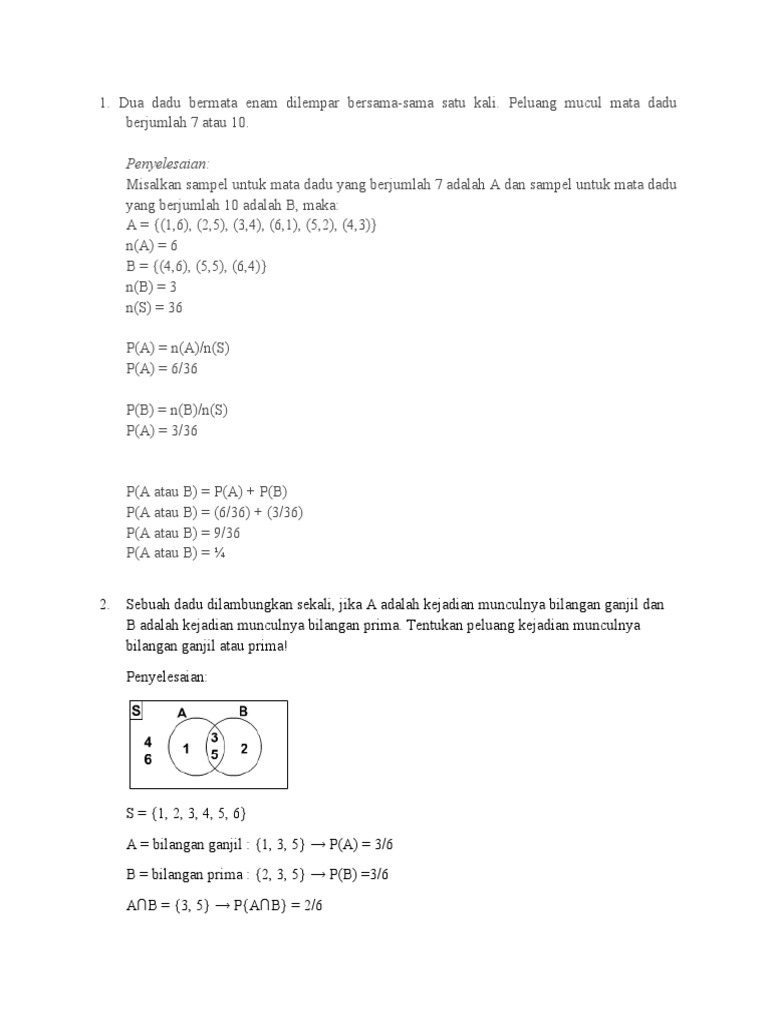 Peluang Munculnya Bilangan Dadu dan Kartu | PDF