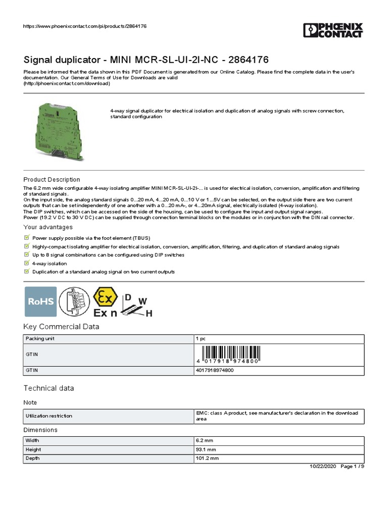 Signal Duplicator - MINI MCR-SL-UI-2I-NC - 2864176: Product Description ...