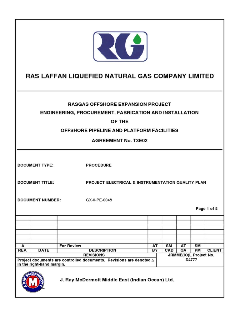 E&I Quality Plan | PDF | Pipe (Fluid Conveyance) | Quality Assurance