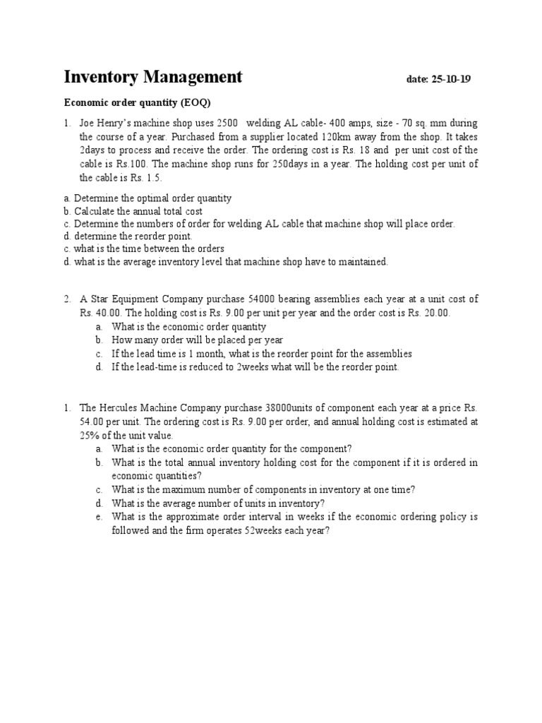 Practice Set EOQ Model | PDF