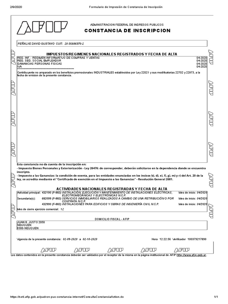 Constancia Afip PDF | PDF | Impuesto sobre la renta | Gobierno