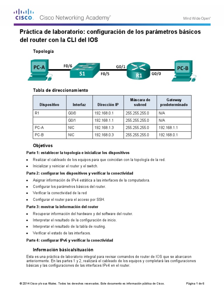 1.1.4.6 Lab - Configuring Basic Router Settings With IOS CLI | PDF | Enrutador (Computación ...