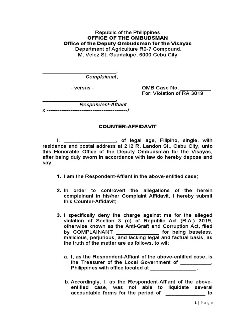 403 Reboja Rojas Legforms Counter Affidavit Ra3019 | PDF | Affidavit ...