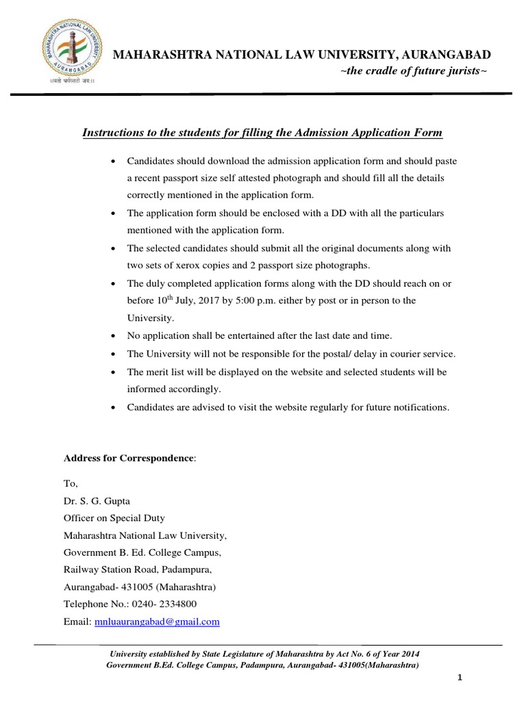 BA - LL.B Application Form | PDF | Government Of India | Politics Of India