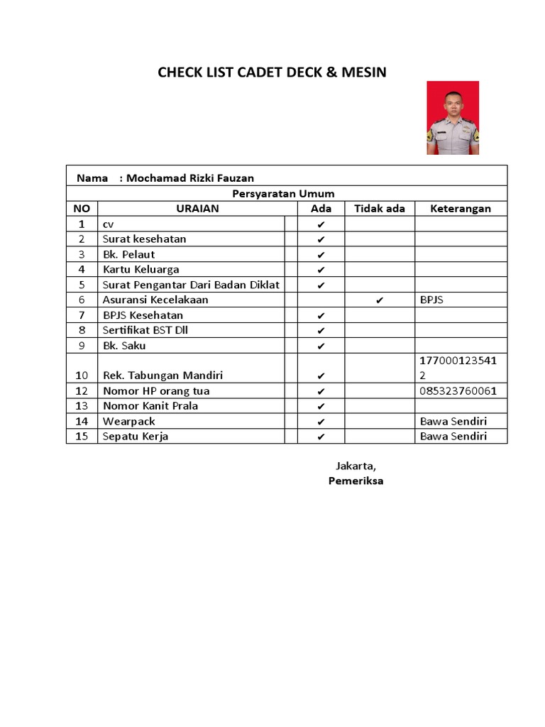 Check List Cadet | PDF