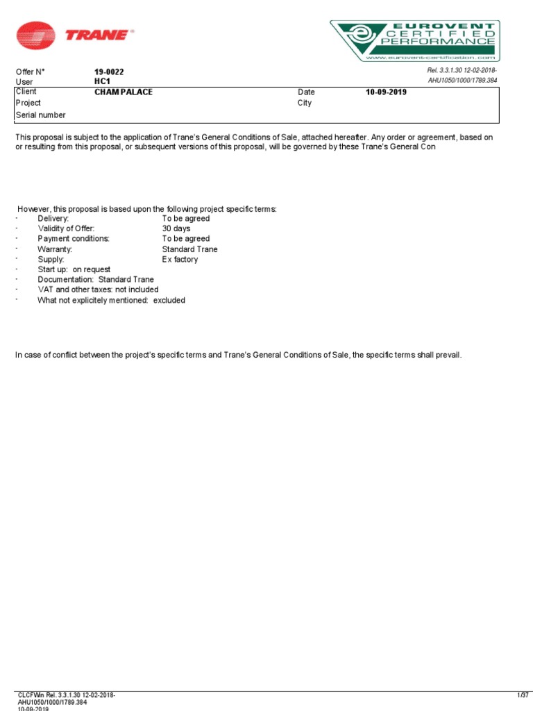 TRANE - Air Handling Unit Selection | PDF | Duct (Flow) | Mechanical ...