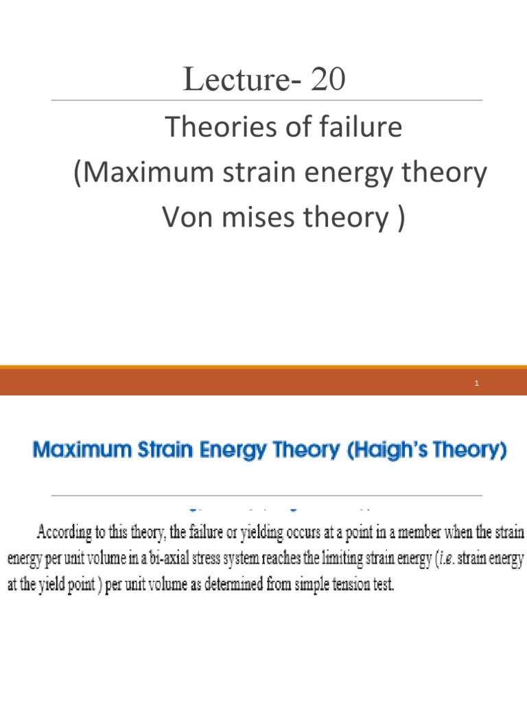 Theories of Failure (Maximum Strain Energy Theory Von Mises Theory) | PDF
