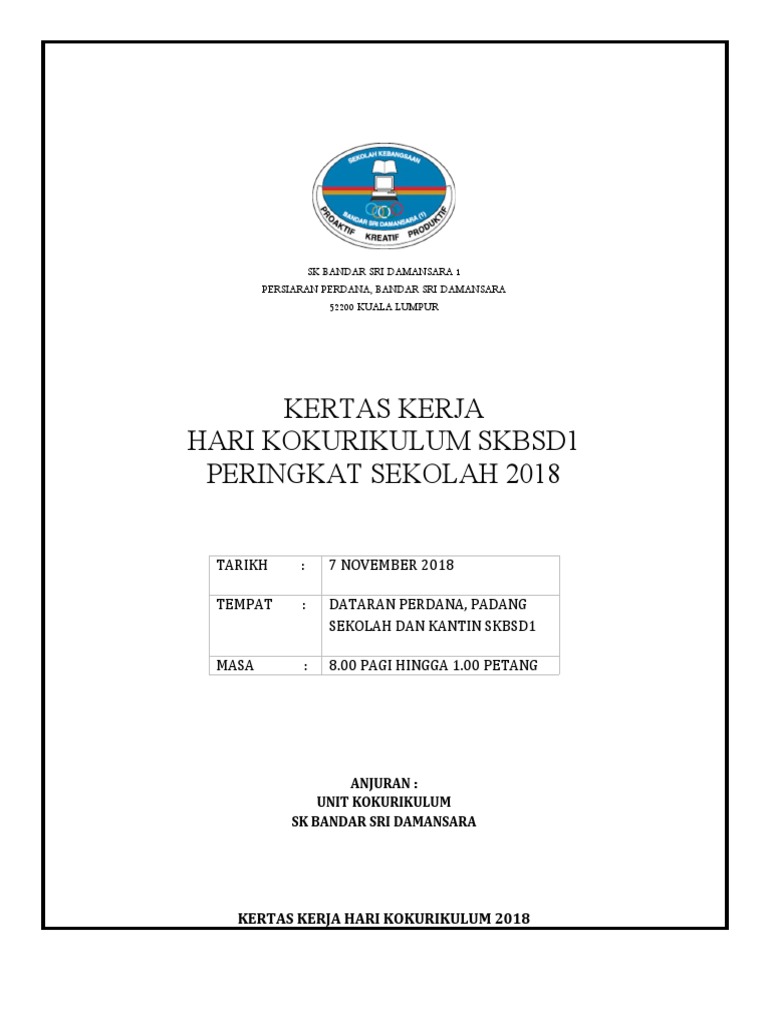 Kertas Kerja Hari Kokurikulum 2018 | PDF