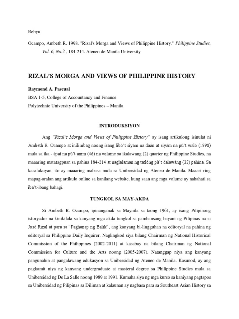 Pascual - BSA1-5 - Rizal's Morga and Views of Philippine History | PDF