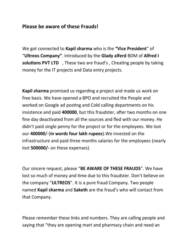 Please Be Aware of These Frauds!: Solutions PVT LTD, These Two Are ...