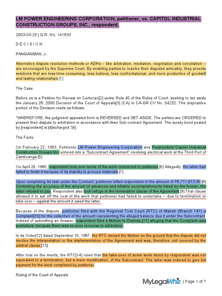 LM Power Engineering Corporation Vs Capitol Industrial Construction ...