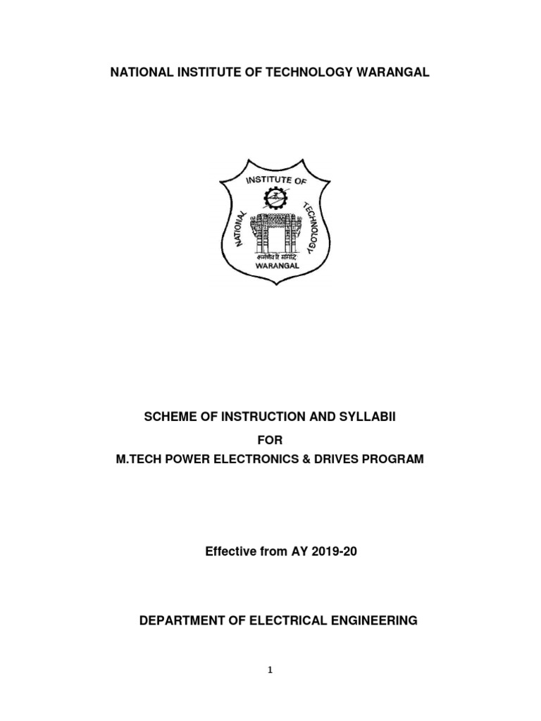 National Institute of Technology Warangal: FOR M.Tech Power Electronics & Drives Program | PDF ...
