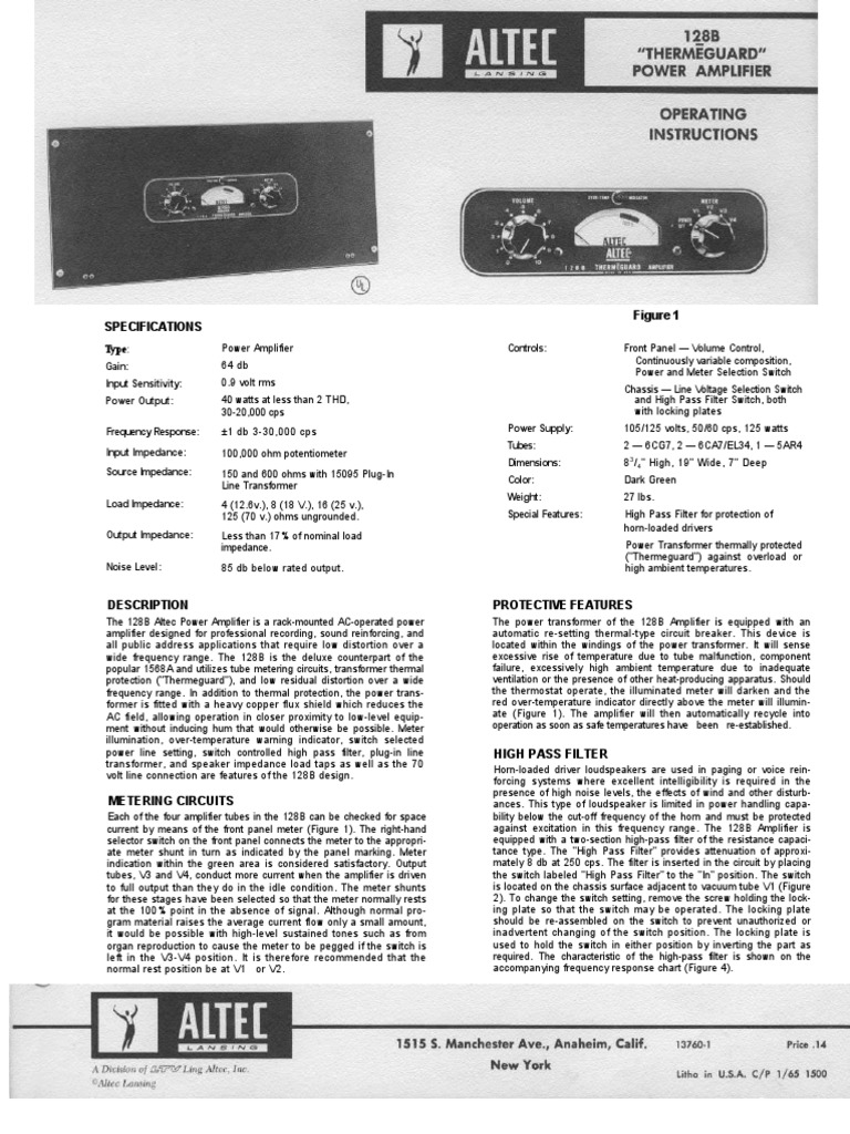 Altec 128b | PDF | Amplifier | Loudspeaker
